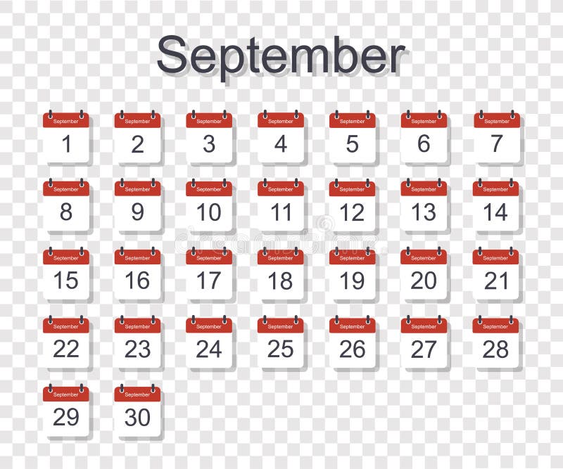 Monthly Calendar Template for September with daily Date. on Transparent ...