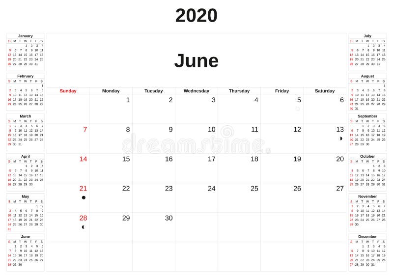 2020 a Monthly Calendar with White Background Stock Illustration ...