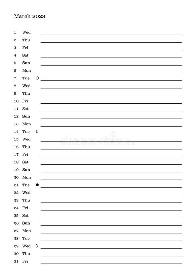 Monthly Calendar of Year 2023, March Stock Illustration - Illustration ...
