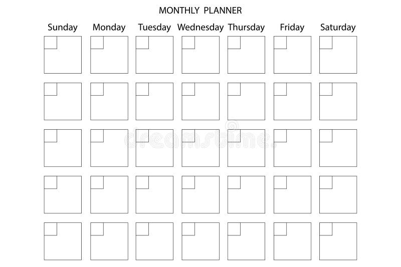 Monthly Planner Grid. Simple Calendar Layout. Organized Schedule ...