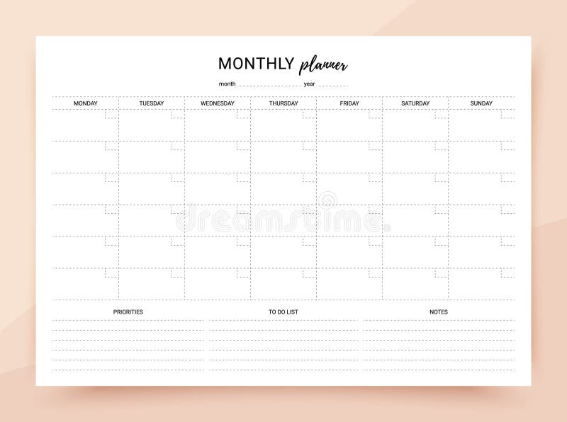 Monthly Planner. Organizer Template for Month. Vector Illustration ...
