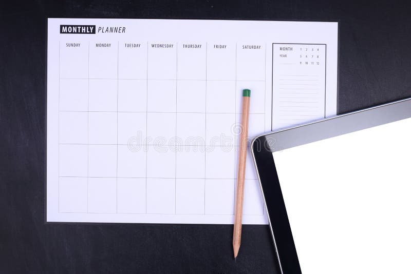 Monthly Planner with Pencil and Tablet Stock Image - Image of company ...