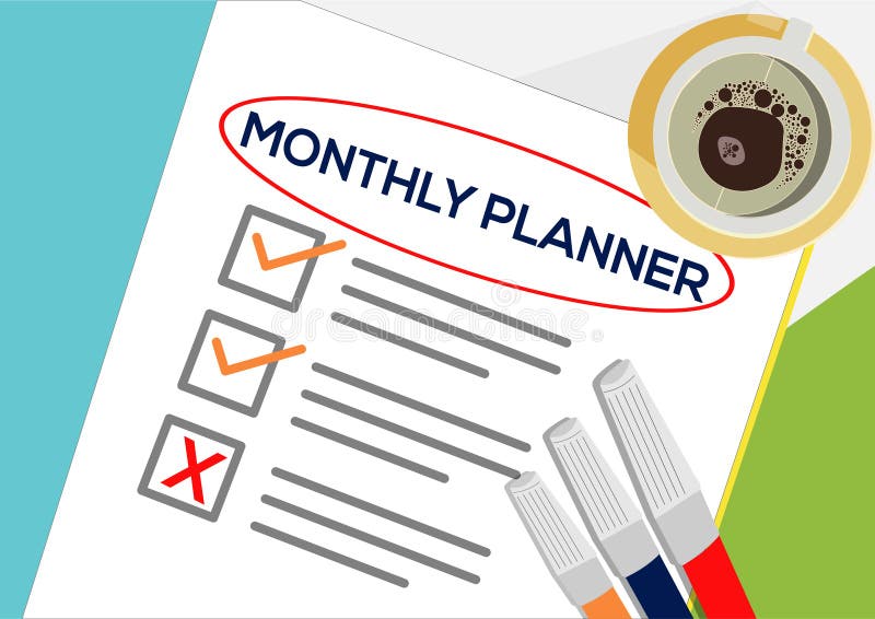 Monthly Planner or Planning Icon Concept. One Task Failed. Paper Sheets ...