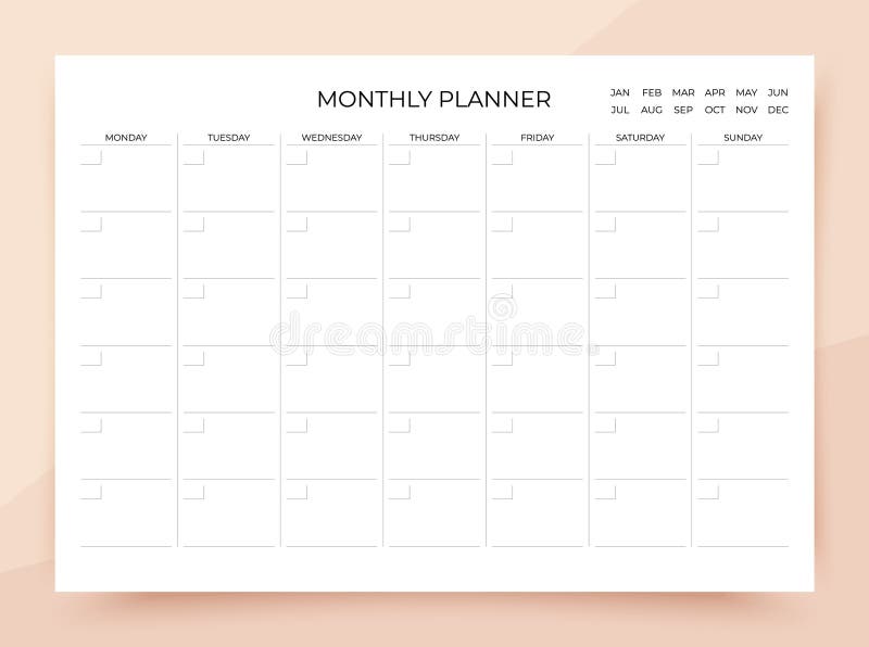 Monthly Planner. Simple Timetable Template. Vector Illustration Stock ...