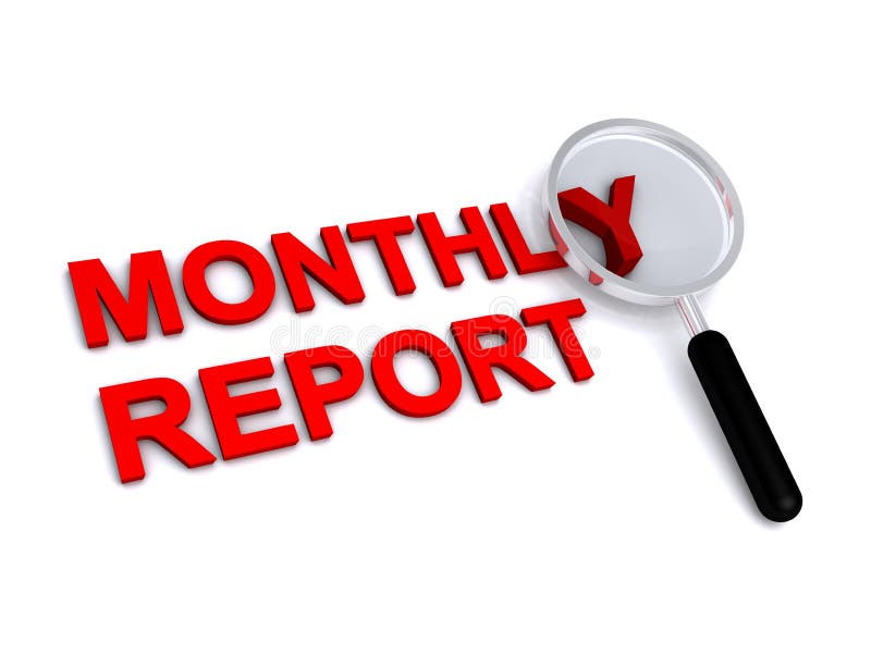 MONTHLY REPORT Word on the Yellow Paper with Office Tools on White ...