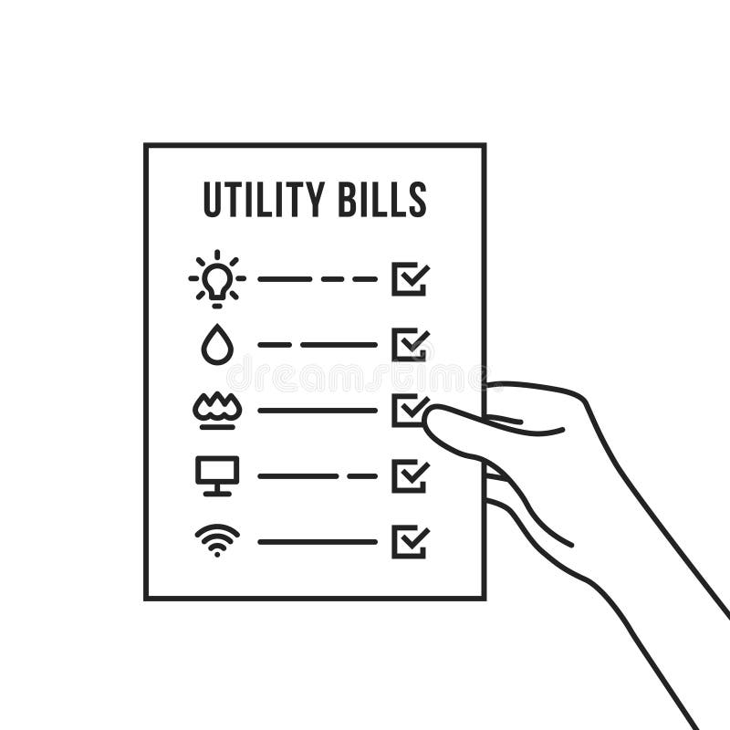 Monthly Utility Bills Paper in Thin Line Hand Stock Illustration ...