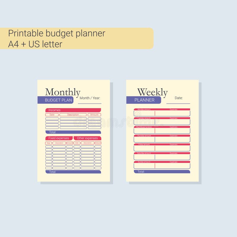 Monthly and Weekly Budget Planner. Stock Vector - Illustration of form ...