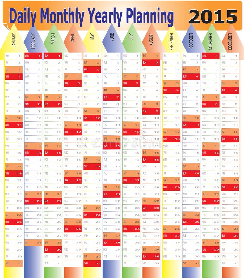 Daily Monthly Yearly 2015 Calendar Planning Chart Stock Vector ...