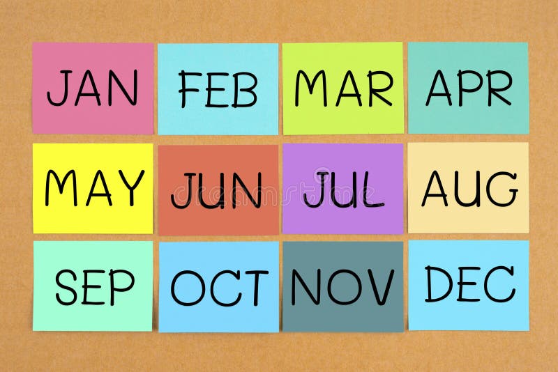 12 Months Acronyms on Sticky Notes Calendar Stock Photo - Image of ...