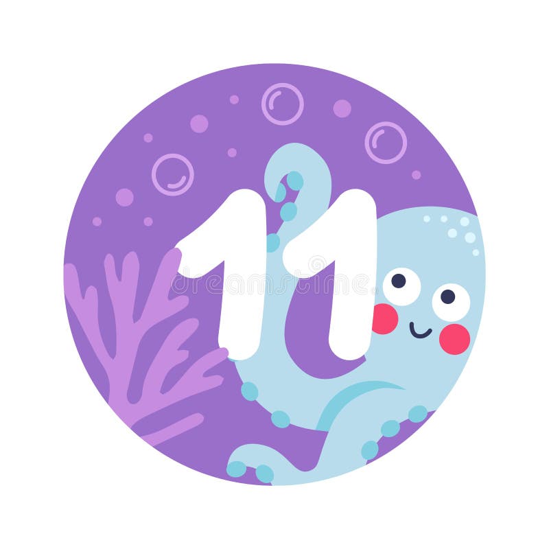 11 Months Baby Milestones Card with Cute Octopus Stock Vector ...