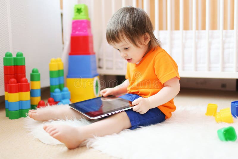 18 Months Baby with Tablet Computer at Home Stock Photo - Image of ...