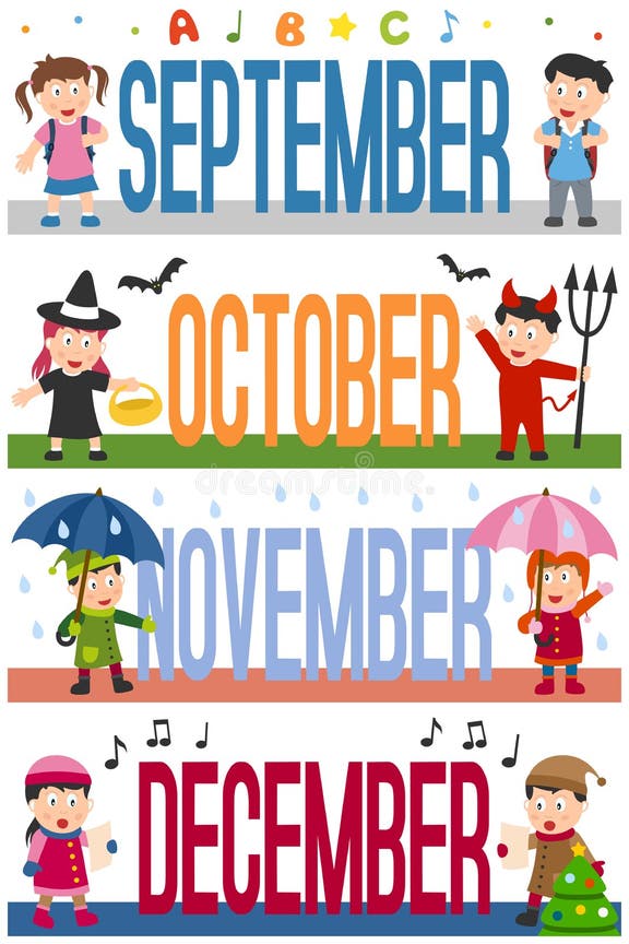 Months Banners with Kids [3] Stock Vector - Illustration of abstract ...