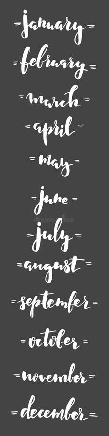 Months Hand Lettering Black Stock Vector - Illustration of august, hand ...