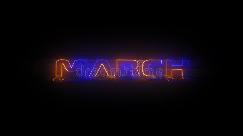 March - Neon Text Animation on Black Screen Stock Footage - Video of ...