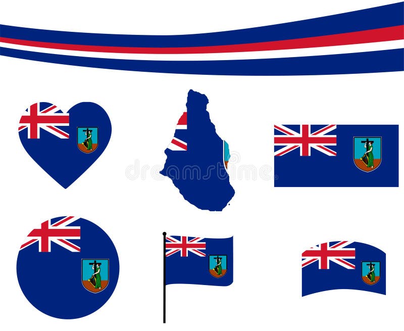 Montserrat Flag Map Ribbon and Heart Icons Vector Collection Stock ...