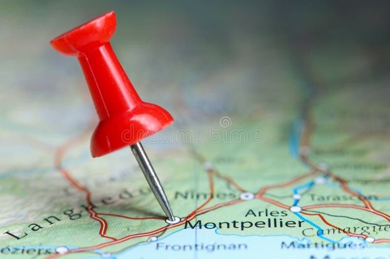 Montpellier, France Pin on Map Stock Photo - Image of europe, plan ...