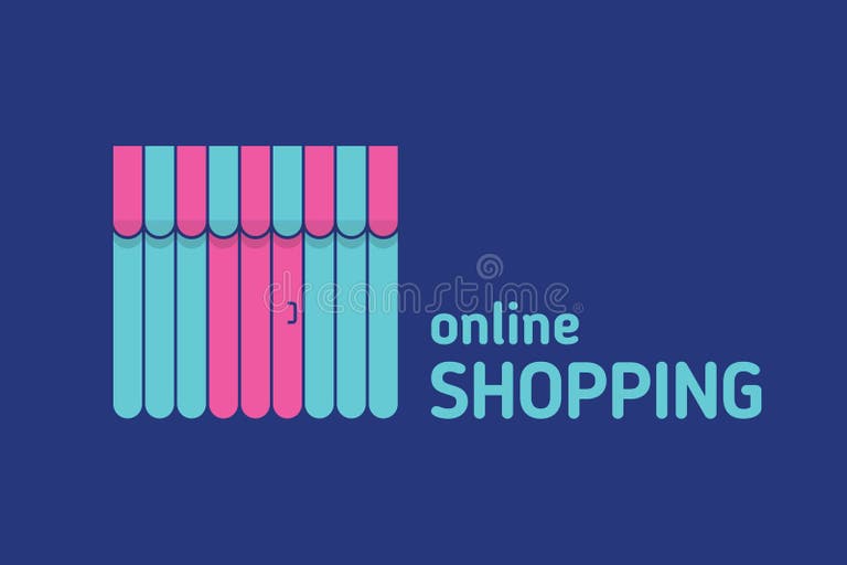 Montra Com ícone Do Toldo Compra Em Linha Ilustração do Vetor ...