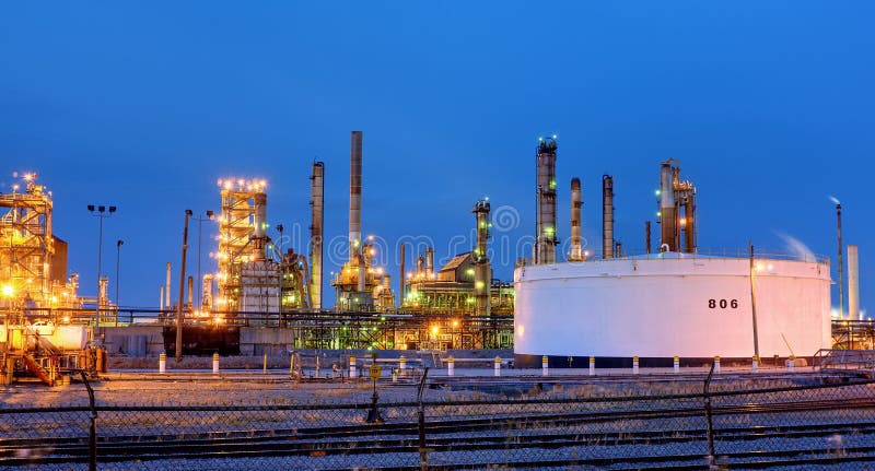 Petroleum Container Truck and Beautiful Lighting of Oil Refinery Stock ...