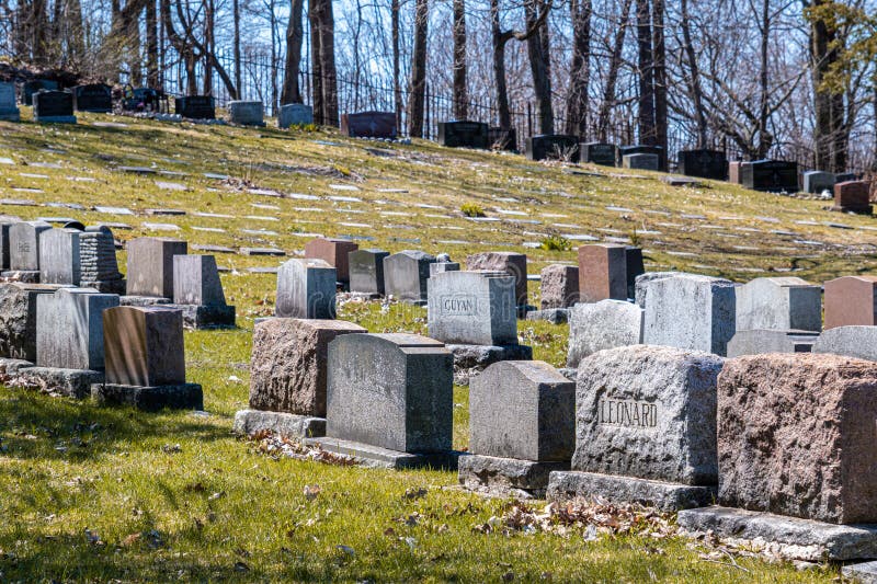 Headstones in Montreal Cemetery in the Springtime Editorial Stock Image ...