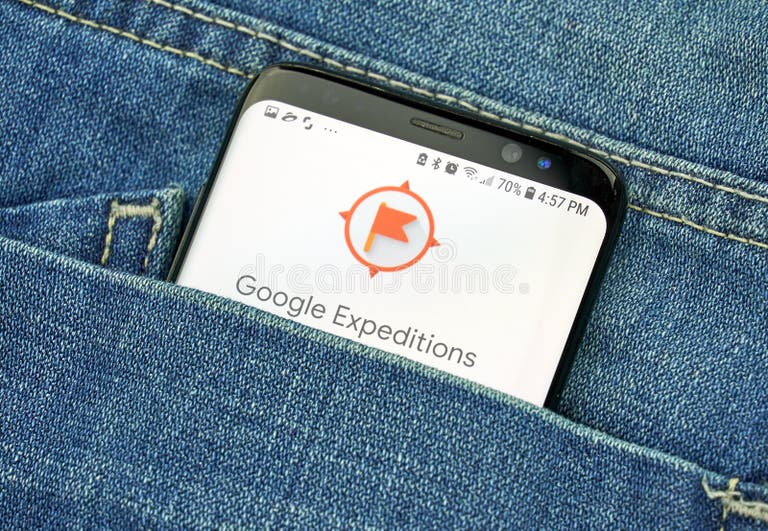 Google Expeditions App on a Phone Screen in a Pocket Editorial ...