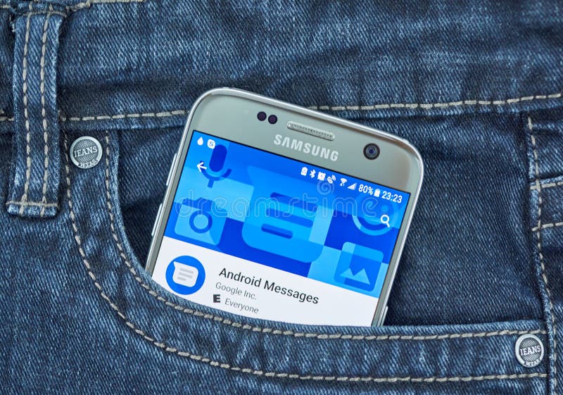 Android Messages Mobile Application on Screen of Samsung Editorial ...