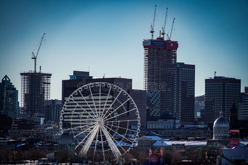 Montreal Ferris Wheel and Buildings Stock Image - Image of tourist ...
