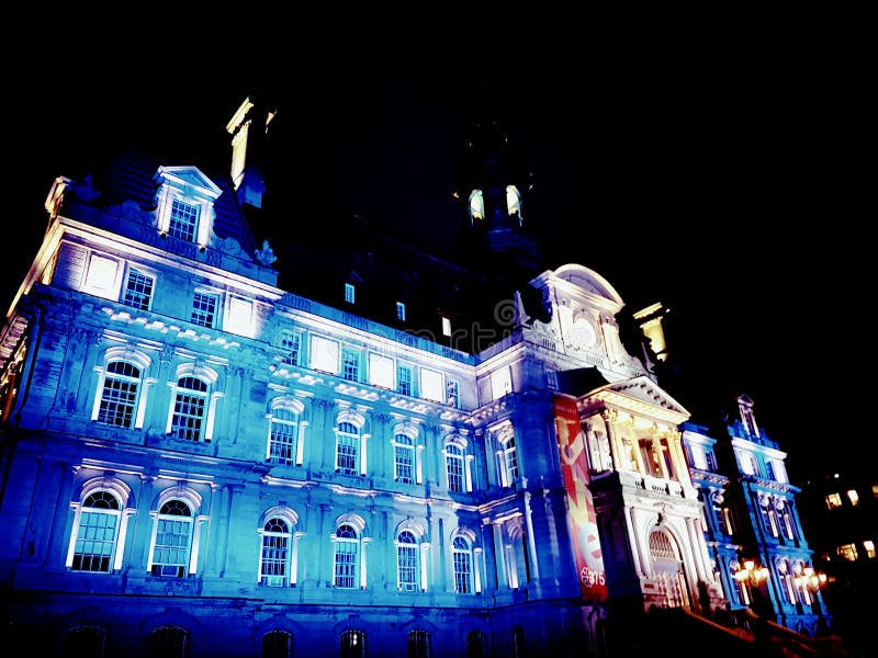 Montreal town hall lit up editorial photo. Image of montreal - 97399016