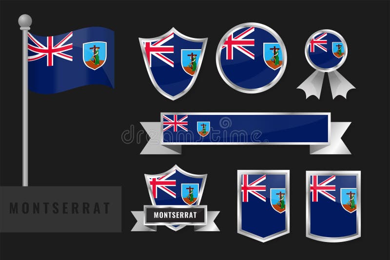 Montserrat Flag Set. Collection of Montserrat National Emblems Stock Vector - Illustration of ...