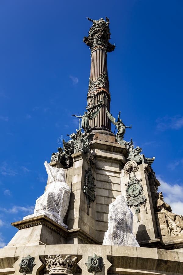 Monument of Christopher Columbus in Barcelona, Spain Stock Photo ...