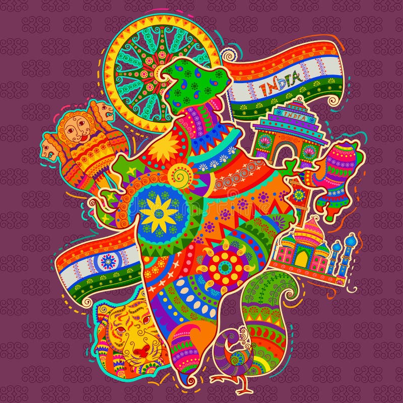 Monument and Culture of India in Indian Art Style Stock Vector ...