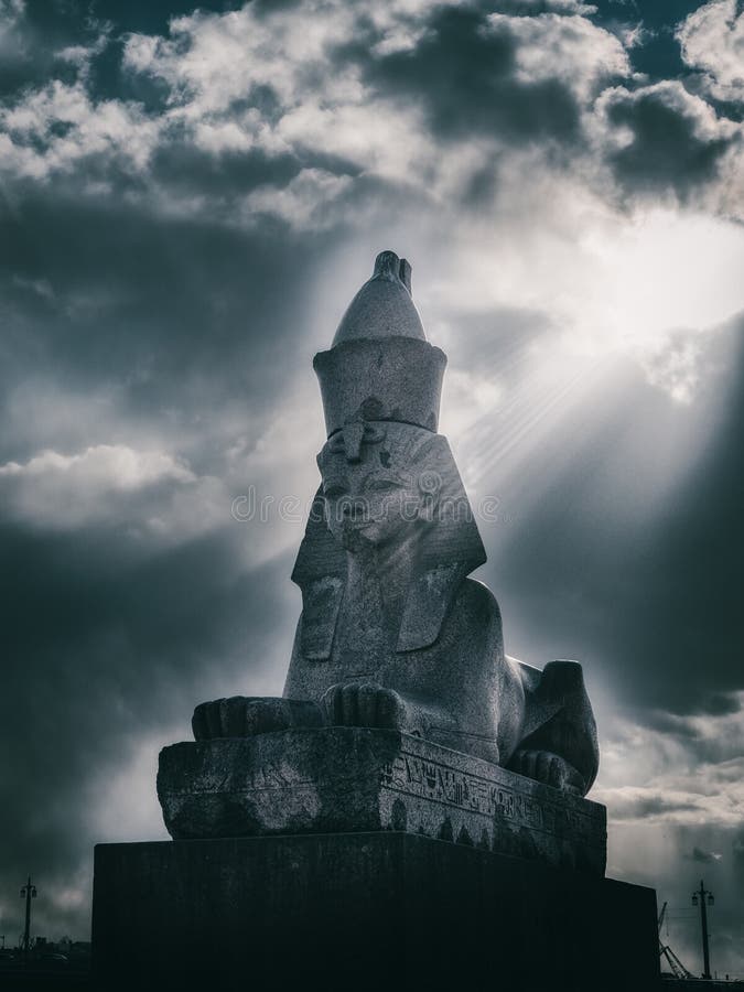 Monument Egyptian Sphinx Against a Dramatic Sky. a Ray of Light from ...