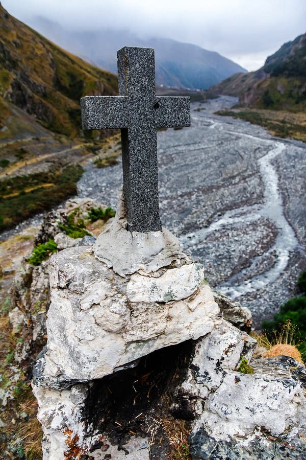Monument with a Large Stone Cross on Top of a Mountain Overlooking ...