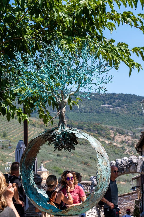 Monument of an Olive Tree Planted on the Viewpoint of Spello Editorial ...
