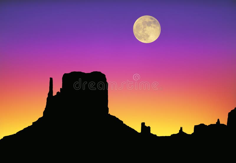 Monument Valley Moon Sunset Stock Illustration - Illustration of ...
