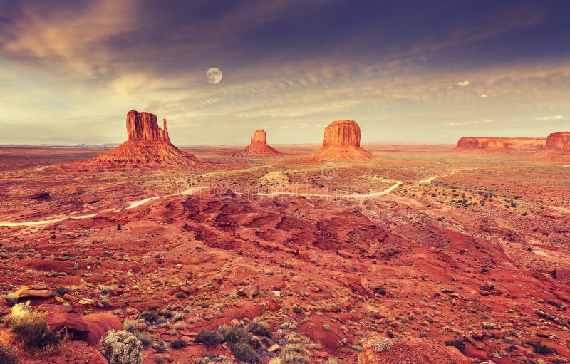 Monument Valley after Purple Sunset Stock Image - Image of full, sunset ...