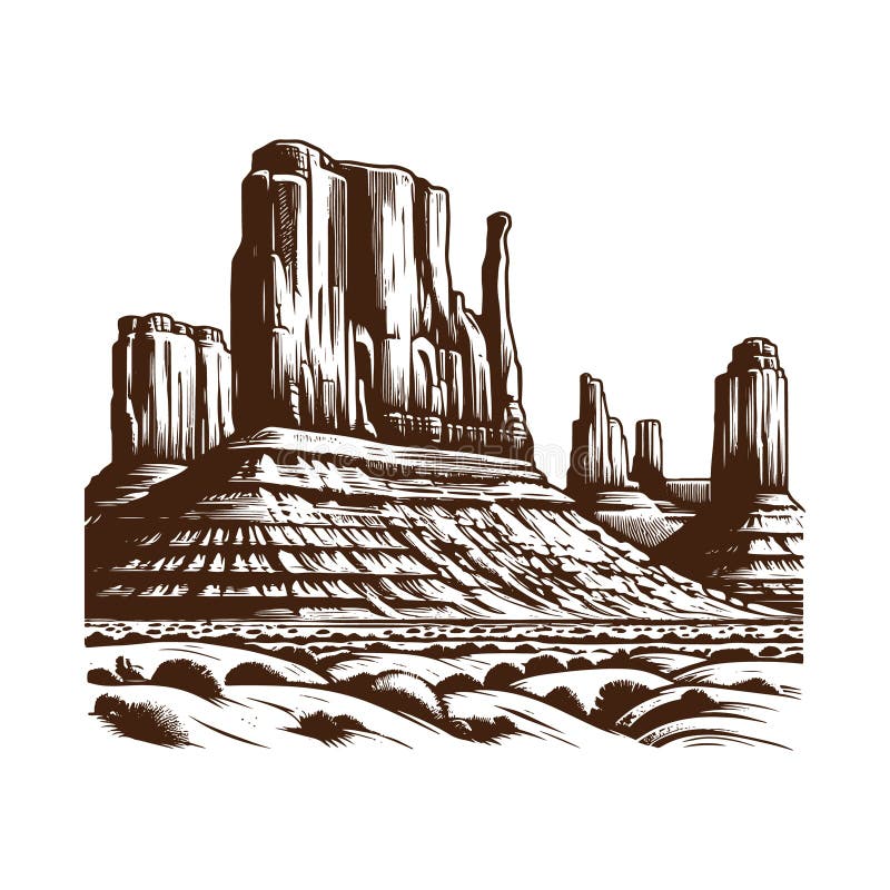 Monument Valley Rock Formations – Western Desert Vector Illustration ...
