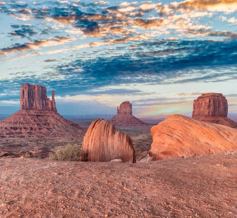 Monument Valley after Sunset, Long Exposure of West and East Mit Stock ...