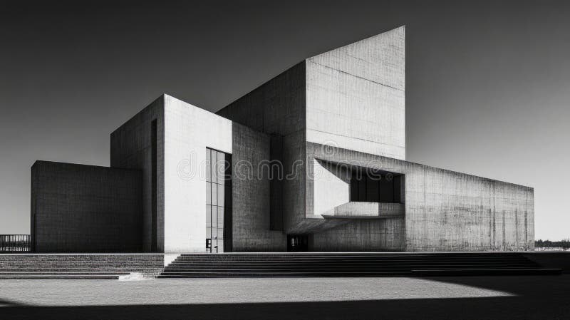 Monumental Neo Brutalist Structure in Stark Black and White Lighting ...