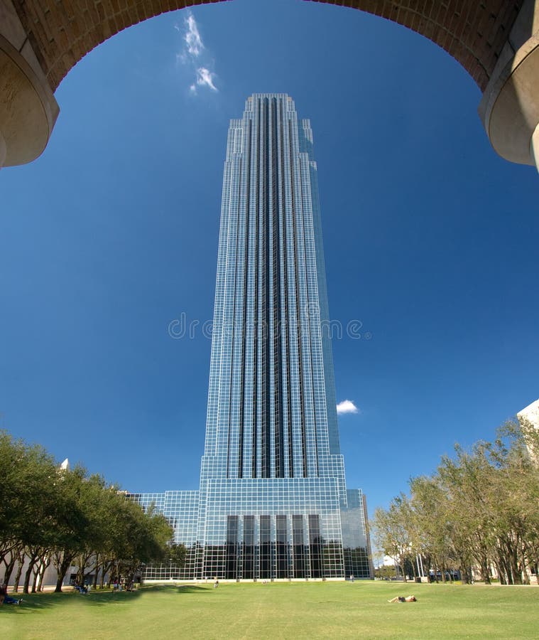Monumental Office Tower in Park Stock Photo - Image of houston ...