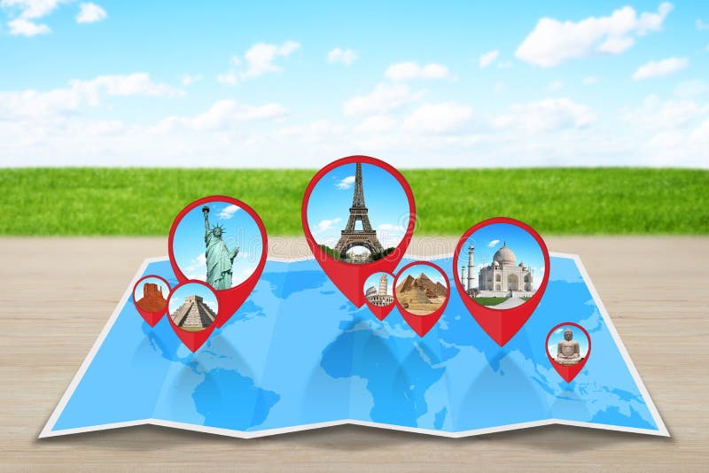 Monumentos Do Mundo Em Um Mapa Ilustração Stock - Ilustração de lugar ...
