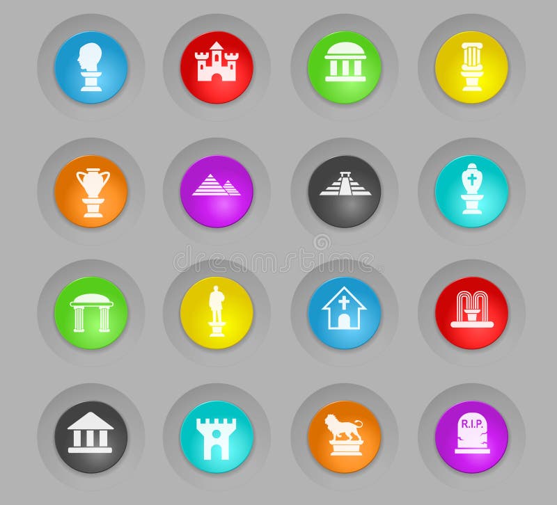 Monuments Colored Plastic Round Buttons Icon Set Stock Vector ...