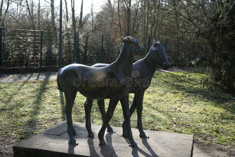 Statue with a Pair of Horses in the Wuhlheide Park. 12459 Berlin ...