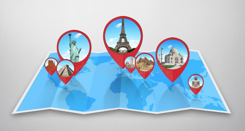 Monuments of the World on a Map Stock Illustration - Illustration of ...