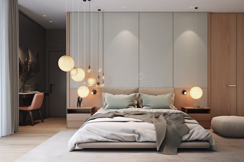 Mood Lighting in a Contemporary Bedroom Setup Stock Illustration ...