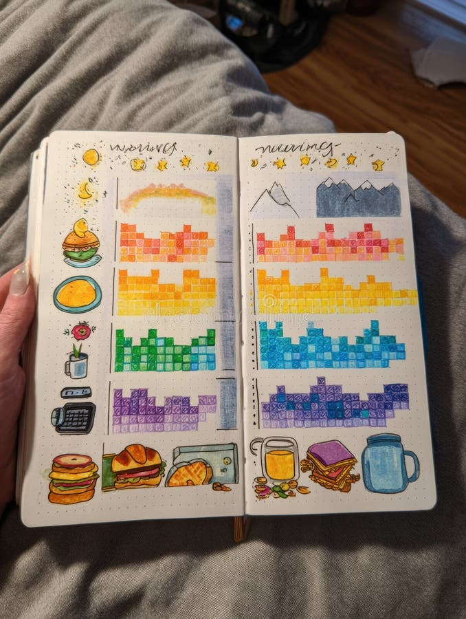 Mood Tracker Layout Compares Morning and Evening Feelings with Colorful ...