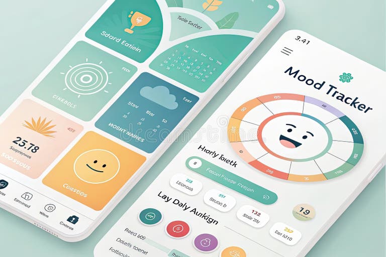 Mood Tracking App Interface Design with Colorful Elements Stock ...