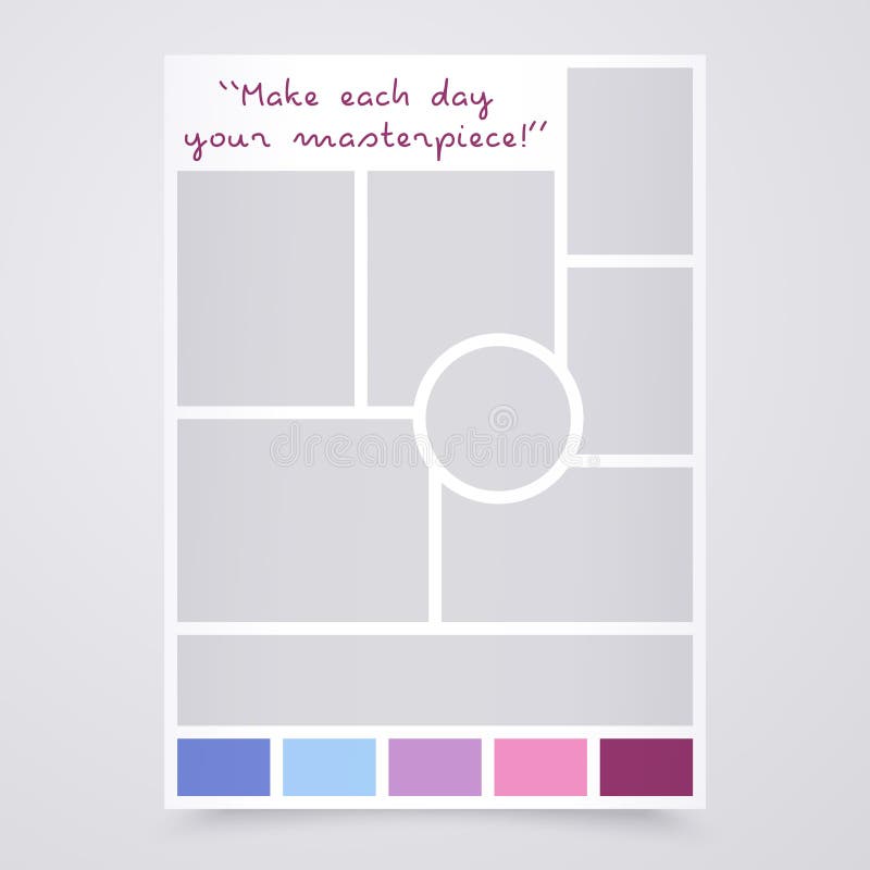 Moodboard Template Photo Collage Grid With Circle Vector Illustration