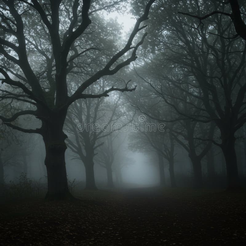 Moody Atmospheric Foggy Forest Path Stock Illustration - Illustration ...