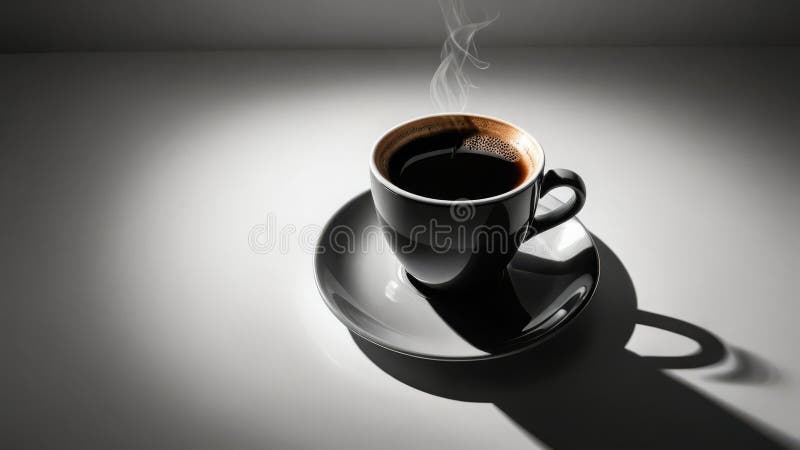 Moody Black Coffee Cup with Steam, Casting a Dramatic Shadow Stock ...