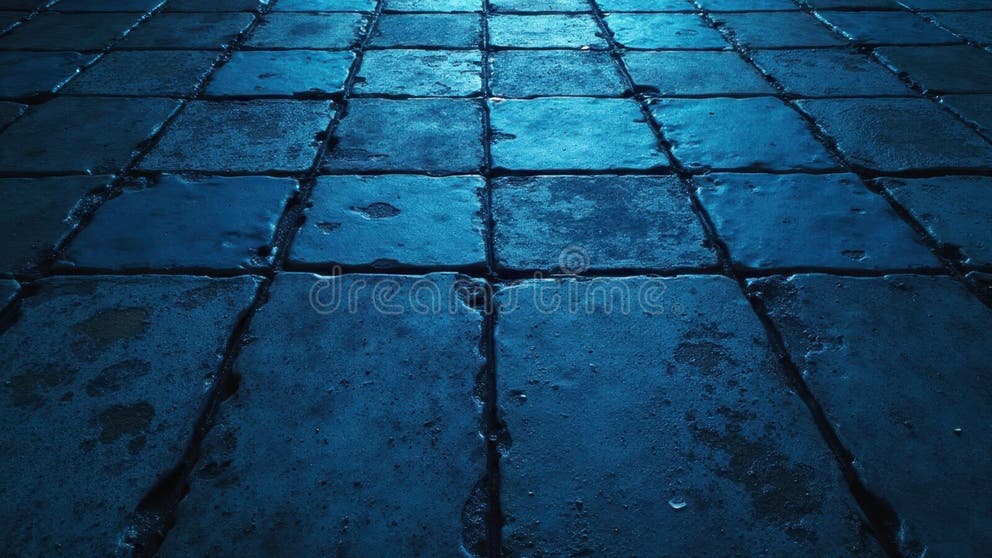 Moody Blue Cobblestone Pathway at Night with Subtle Textures and ...